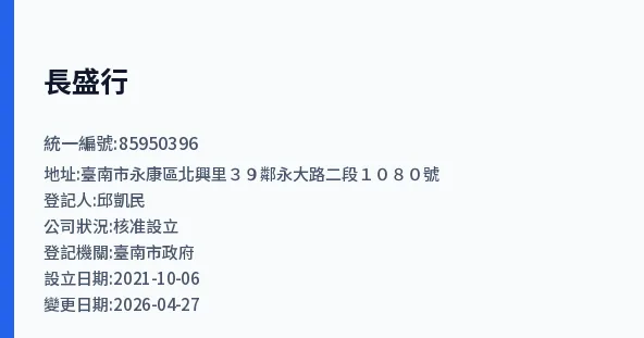 長盛行的照片-統編 85950396(臺南市) 公司登記資料與營業項目詳細圖表