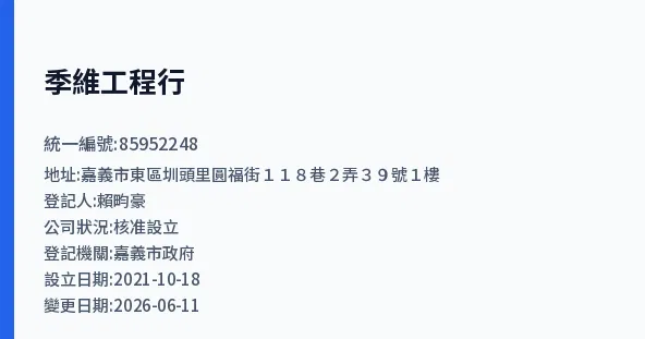 季維工程行的照片-統編 85952248(嘉義市) 公司登記資料與營業項目詳細圖表