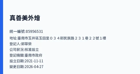 真善美外燴的照片-統編 85956531(臺南市) 公司登記資料與營業項目詳細圖表