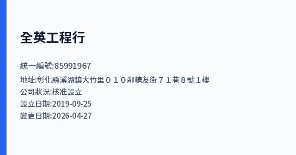 全英工程行的照片-統編 85991967(彰化縣) 公司登記資料與營業項目詳細圖表
