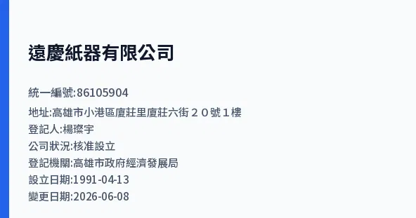 遠慶紙器有限公司的照片-統編 86105904(高雄市) 公司登記資料與營業項目詳細圖表