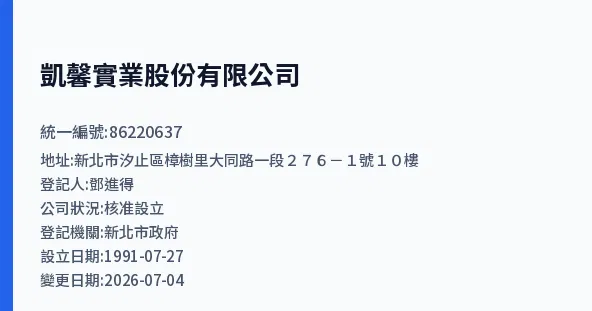 凱馨實業股份有限公司的照片-統編 86220637(新北市) 公司登記資料與營業項目詳細圖表
