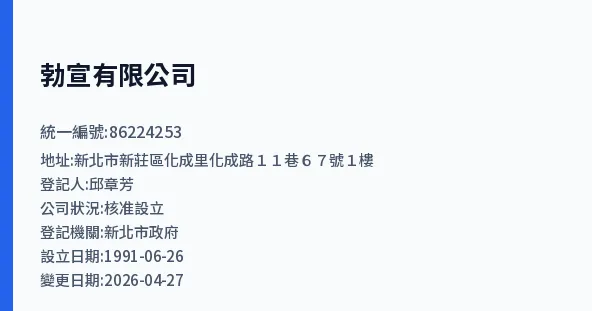 勃宣有限公司的照片-統編 86224253(新北市) 公司登記資料與營業項目詳細圖表