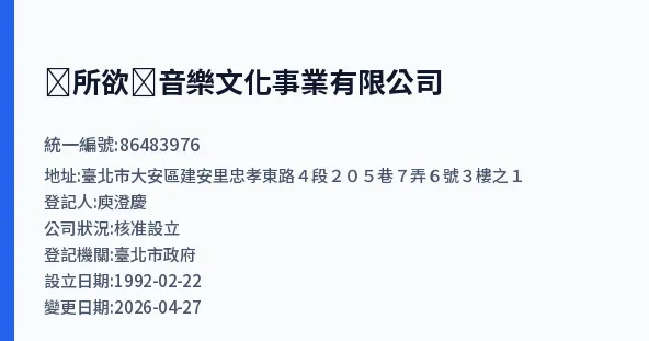 爲所欲爲音樂文化事業有限公司的照片-統編 86483976(臺北市) 公司登記資料與營業項目詳細圖表