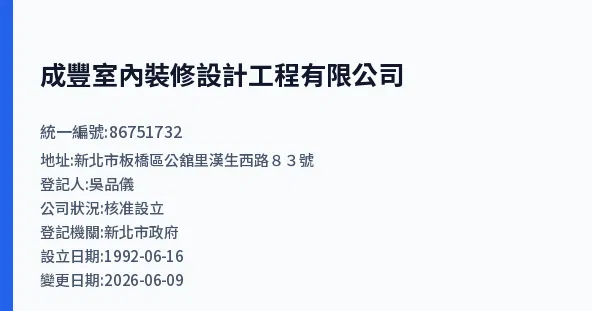 成豐室內裝修設計工程有限公司的照片-統編 86751732(新北市) 公司登記資料與營業項目詳細圖表