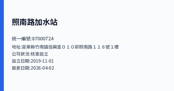 照南路加水站的照片-統編 87000724(苗栗縣) 公司登記資料與營業項目詳細圖表