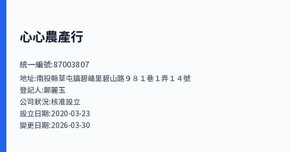 心心農產行的照片-統編 87003807(南投縣) 公司登記資料與營業項目詳細圖表