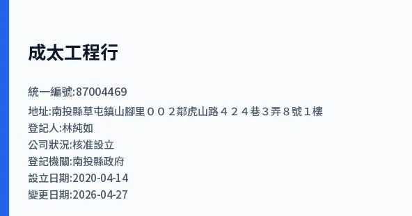 成太工程行的照片-統編 87004469(南投縣) 公司登記資料與營業項目詳細圖表