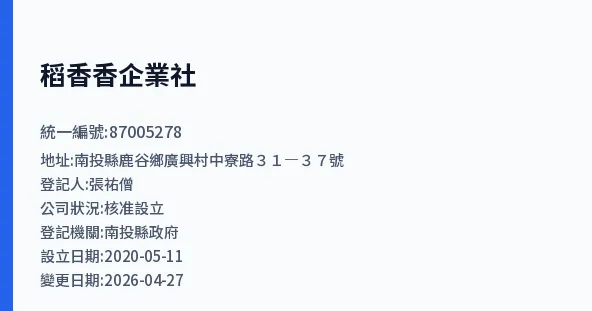 稻香香企業社的照片-統編 87005278(南投縣) 公司登記資料與營業項目詳細圖表
