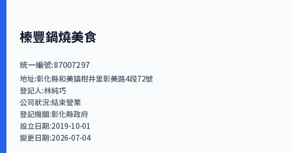 榛豐鍋燒美食的照片-統編 87007297(彰化縣) 公司登記資料與營業項目詳細圖表