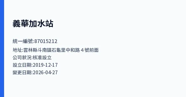 義華加水站的照片-統編 87015212(雲林縣) 公司登記資料與營業項目詳細圖表