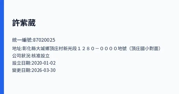 許紫葳的照片-統編 87020025(彰化縣) 公司登記資料與營業項目詳細圖表