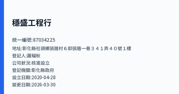 穩盛工程行的照片-統編 87034225(彰化縣) 公司登記資料與營業項目詳細圖表