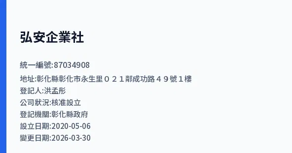 弘安企業社的照片-統編 87034908(彰化縣) 公司登記資料與營業項目詳細圖表
