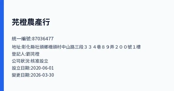 芫橙農產行的照片-統編 87036477(彰化縣) 公司登記資料與營業項目詳細圖表