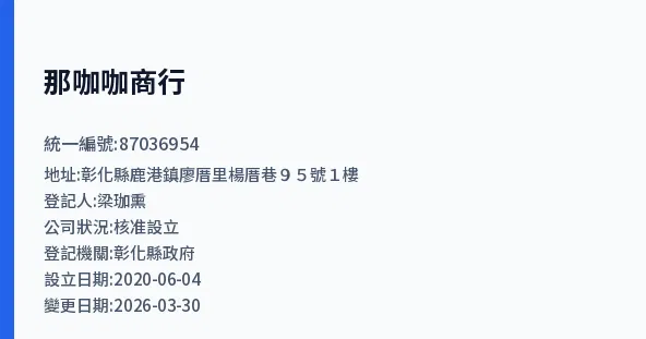 那咖咖商行的照片-統編 87036954(彰化縣) 公司登記資料與營業項目詳細圖表