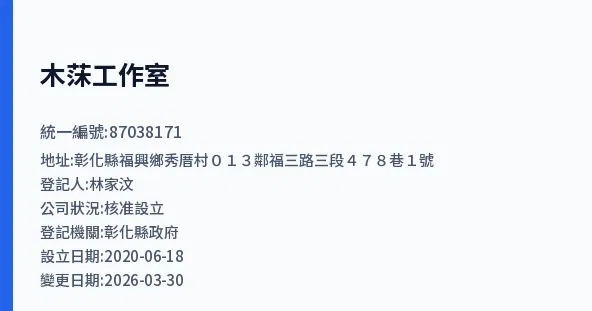 木莯工作室的照片-統編 87038171(彰化縣) 公司登記資料與營業項目詳細圖表