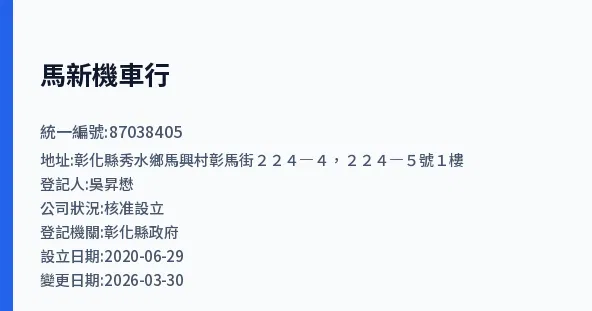 馬新機車行的照片-統編 87038405(彰化縣) 公司登記資料與營業項目詳細圖表