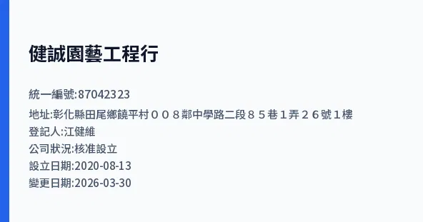 健誠園藝工程行的照片-統編 87042323(彰化縣) 公司登記資料與營業項目詳細圖表