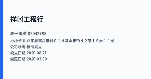 祥錿工程行的照片-統編 87042793(彰化縣) 公司登記資料與營業項目詳細圖表