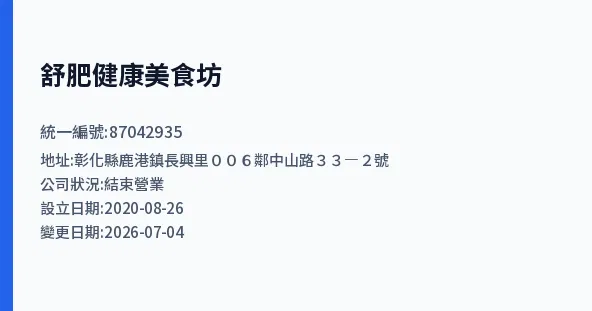 舒肥健康美食坊的照片-統編 87042935(彰化縣) 公司登記資料與營業項目詳細圖表