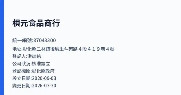 梖元食品商行的照片-統編 87043300(彰化縣) 公司登記資料與營業項目詳細圖表
