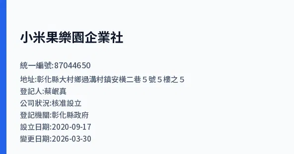 小米果樂園企業社的照片-統編 87044650(彰化縣) 公司登記資料與營業項目詳細圖表