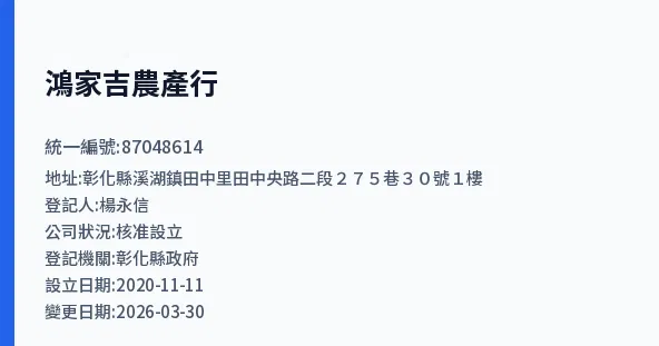 鴻家吉農產行的照片-統編 87048614(彰化縣) 公司登記資料與營業項目詳細圖表