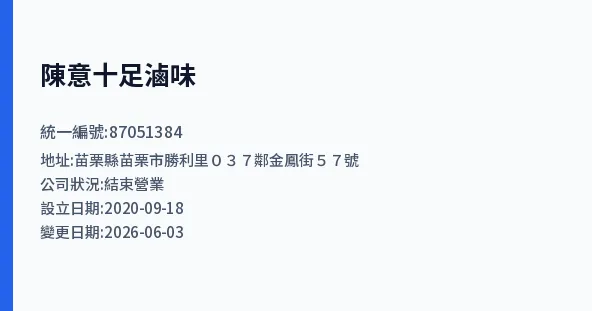 陳意十足滷味的照片-統編 87051384(苗栗縣) 公司登記資料與營業項目詳細圖表