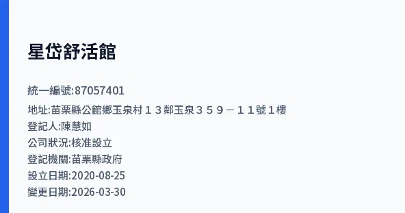 星岱舒活館的照片-統編 87057401(苗栗縣) 公司登記資料與營業項目詳細圖表