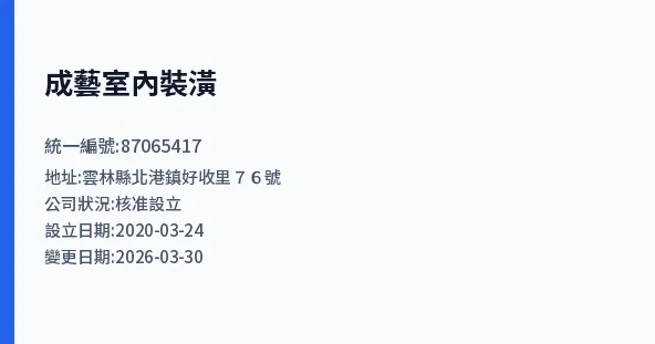 成藝室內裝潢的照片-統編 87065417(雲林縣) 公司登記資料與營業項目詳細圖表