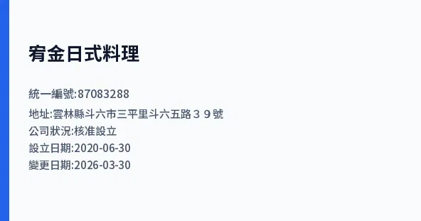 宥金日式料理的照片-統編 87083288(雲林縣) 公司登記資料與營業項目詳細圖表