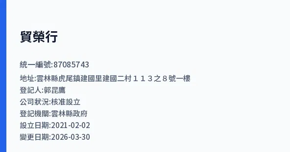 貿榮行的照片-統編 87085743(雲林縣) 公司登記資料與營業項目詳細圖表