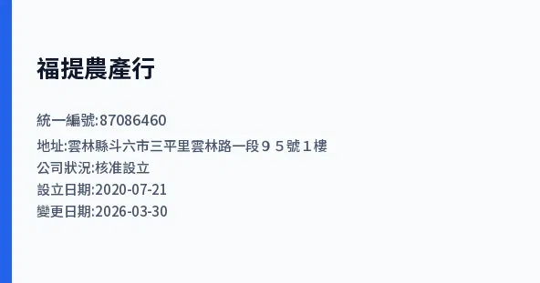 福提農產行的照片-統編 87086460(雲林縣) 公司登記資料與營業項目詳細圖表