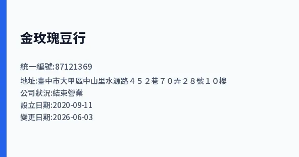 金玫瑰豆行的照片-統編 87121369(臺中市) 公司登記資料與營業項目詳細圖表