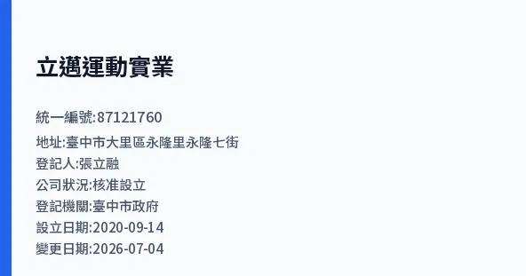 立邁運動實業的照片-統編 87121760(臺中市) 公司登記資料與營業項目詳細圖表