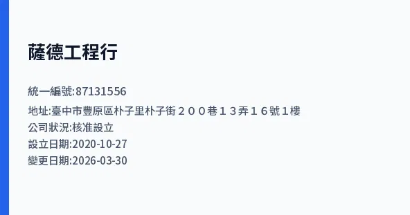 薩德工程行的照片-統編 87131556(臺中市) 公司登記資料與營業項目詳細圖表