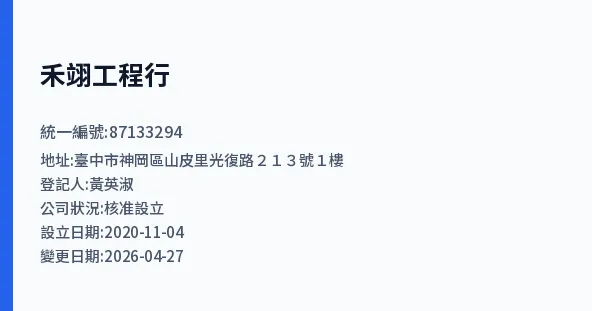 禾翊工程行的照片-統編 87133294(臺中市) 公司登記資料與營業項目詳細圖表
