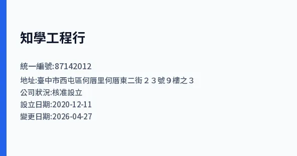 知學工程行的照片-統編 87142012(臺中市) 公司登記資料與營業項目詳細圖表
