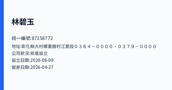 林碧玉的照片-統編 87158772(彰化縣) 公司登記資料與營業項目詳細圖表