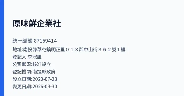 原味鮮企業社的照片-統編 87159414(南投縣) 公司登記資料與營業項目詳細圖表