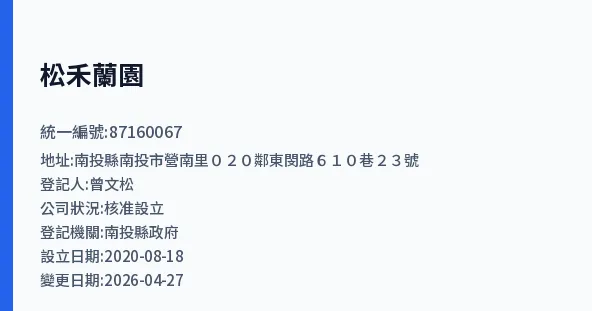 松禾蘭園的照片-統編 87160067(南投縣) 公司登記資料與營業項目詳細圖表