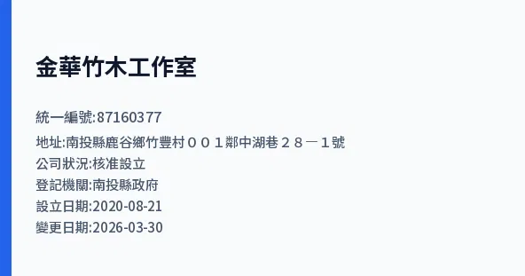金華竹木工作室的照片-統編 87160377(南投縣) 公司登記資料與營業項目詳細圖表