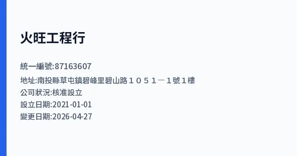 火旺工程行的照片-統編 87163607(南投縣) 公司登記資料與營業項目詳細圖表