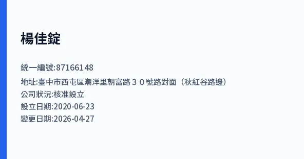 楊佳錠的照片-統編 87166148(臺中市) 公司登記資料與營業項目詳細圖表