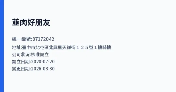 韮肉好朋友的照片-統編 87172042(臺中市) 公司登記資料與營業項目詳細圖表