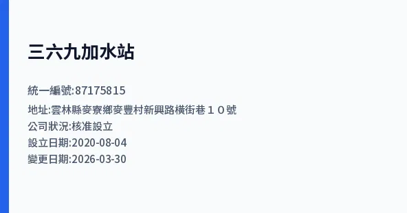 三六九加水站的照片-統編 87175815(雲林縣) 公司登記資料與營業項目詳細圖表