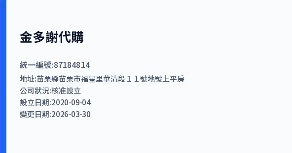 金多謝代購的照片-統編 87184814(苗栗縣) 公司登記資料與營業項目詳細圖表