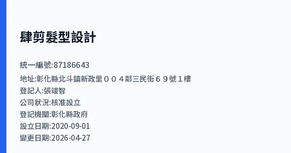 肆剪髮型設計的照片-統編 87186643(彰化縣) 公司登記資料與營業項目詳細圖表