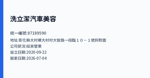 洗立潔汽車美容的照片-統編 87189590(彰化縣) 公司登記資料與營業項目詳細圖表